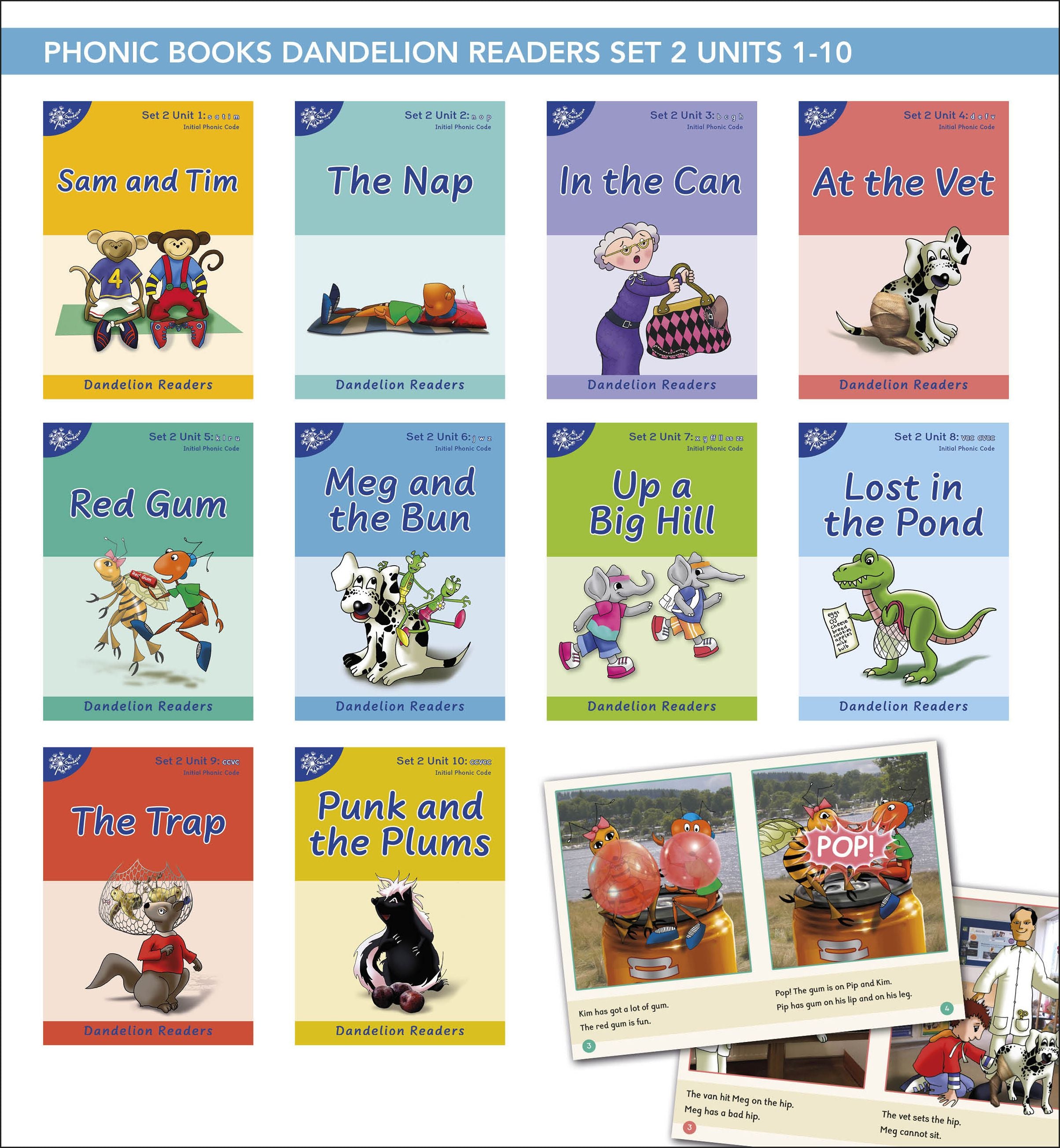 Phonic Books Dandelion Readers Set 2 Units 1-10 Sam and Tim | Decodable ...
